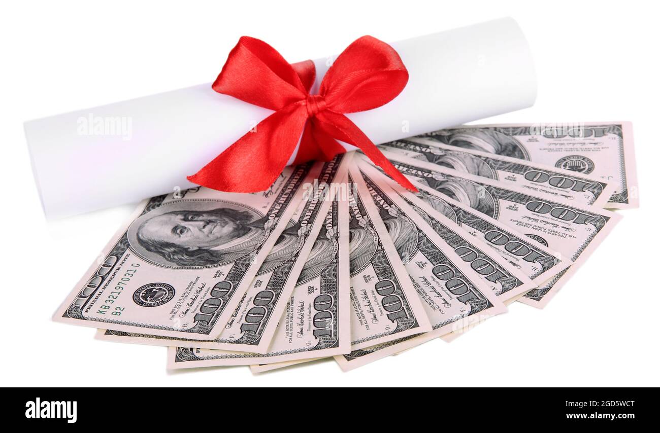 Money and university diploma. Cost of education. Conceptual photo ...