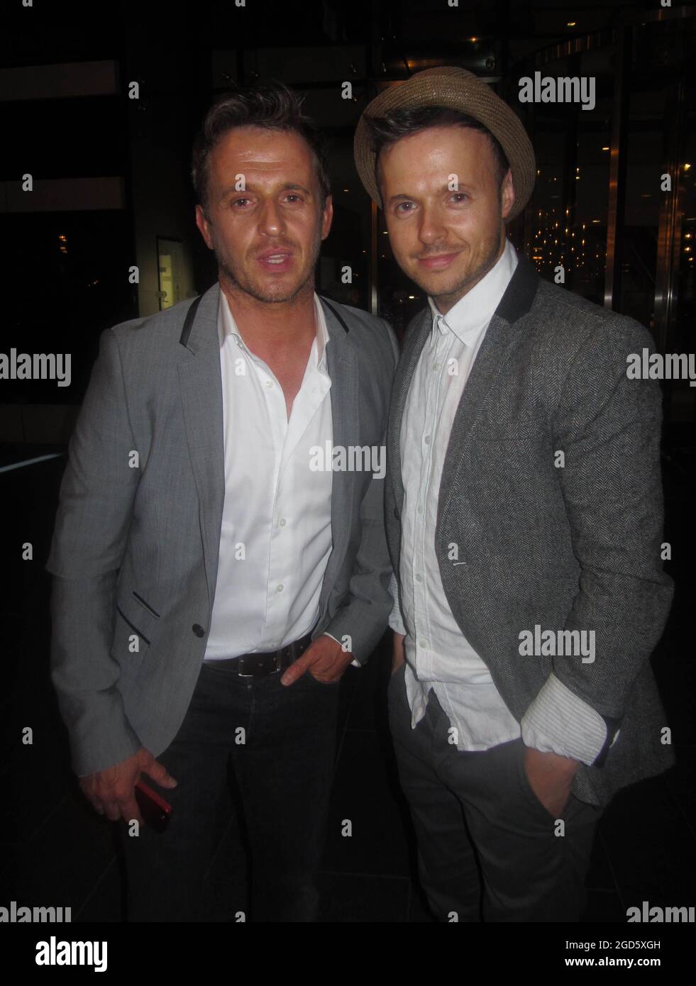 London. UK. Jimmy Constable (L) and Lee Brennan (R) from the Man band ...