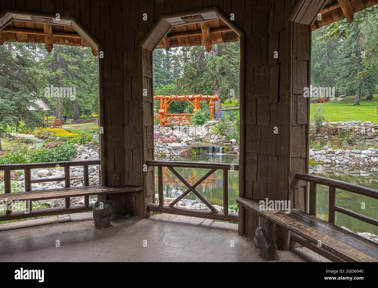 View of Banff’s Cascade Gardens from a gazebo Stock Photo - Alamy