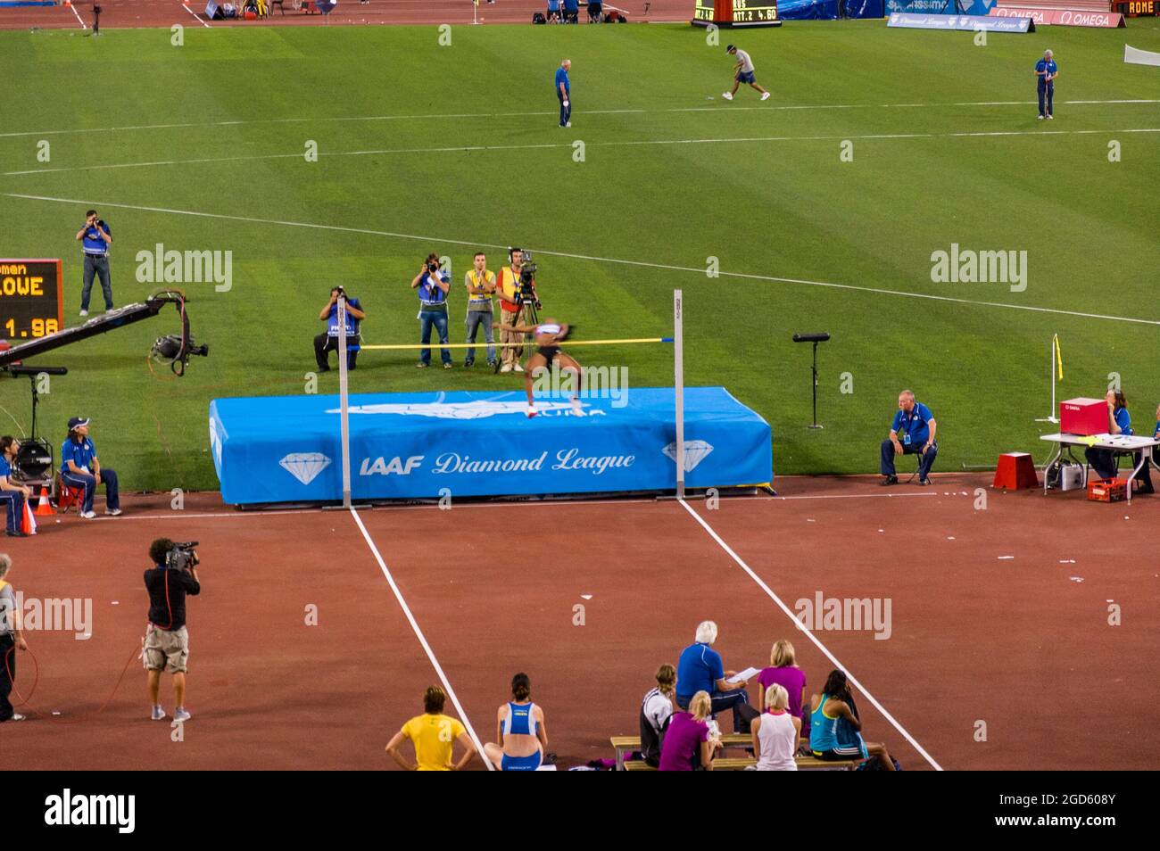 ROME, ITALY - JUNE 10, 2010: Athletes perform high jump during Rome ...