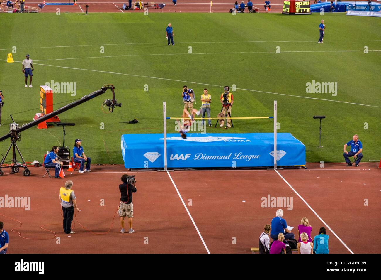 ROME, ITALY - JUNE 10, 2010: Athletes perform high jump during Rome ...