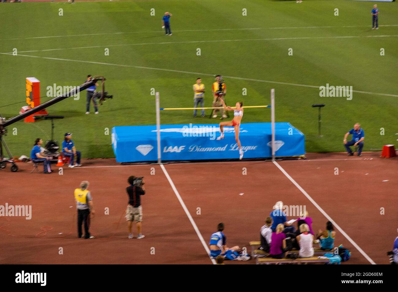 ROME, ITALY - JUNE 10, 2010: Athletes perform high jump during Rome ...