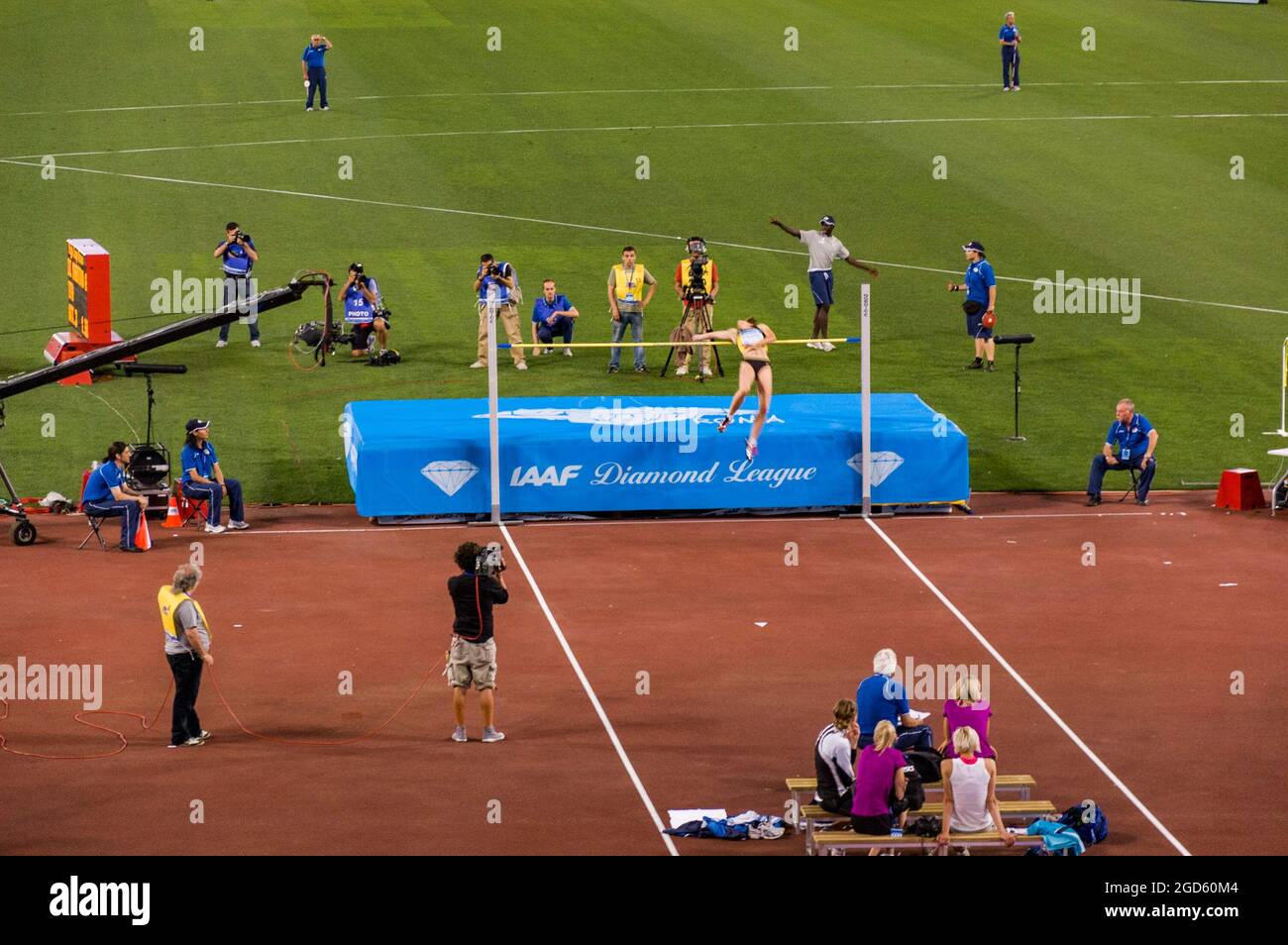 ROME, ITALY - JUNE 10, 2010: Athletes perform high jump during Rome ...