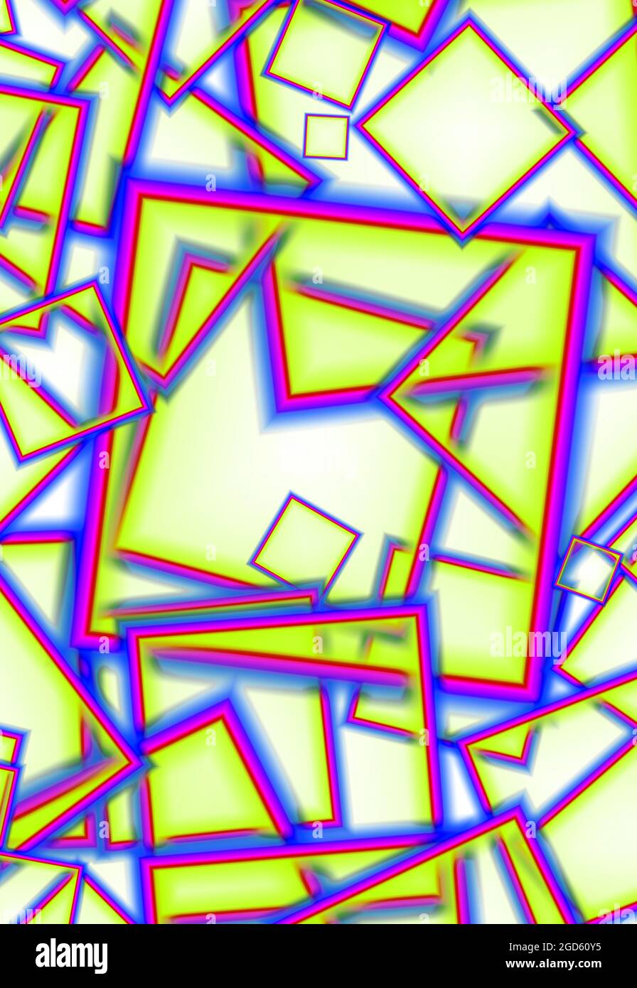 Chaotic geometric square frame pattern in vibrant neon colors Stock ...