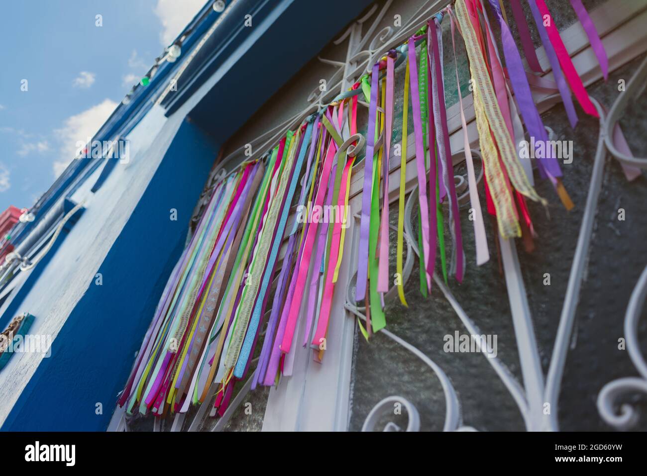 colored slats outside a window in San Miguel de Allende Guanajuato ...