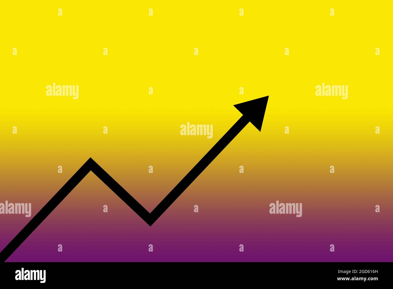 Graph with black arrow on gradient yellow and purple background Stock ...