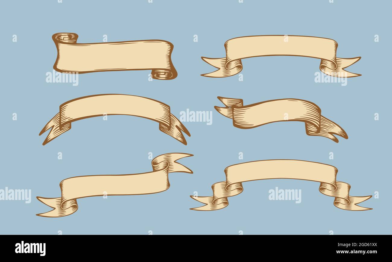 Hand drawn ribbons in retro style with empty space for your text ...