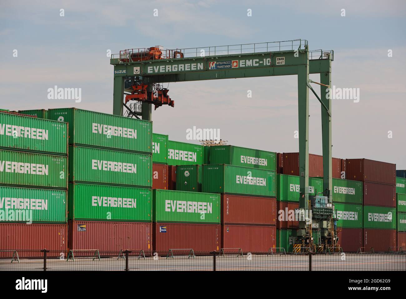 Shipping containers at Aomi Container Wharf inside the Tokyo Bay. While ...