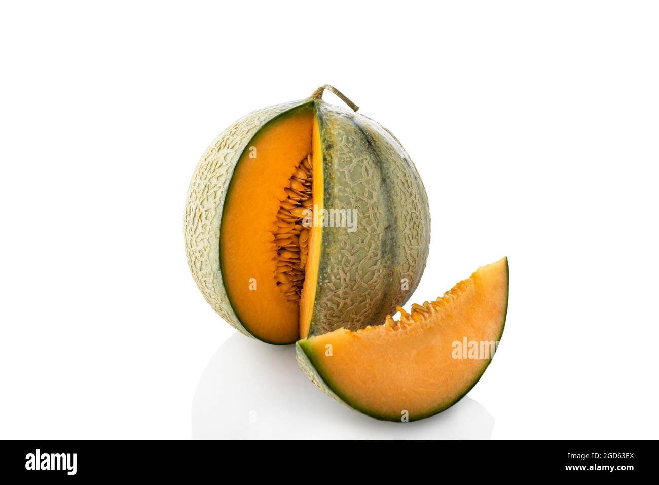 Melon. Whole and a slice of melon on a white background. cut melon ...