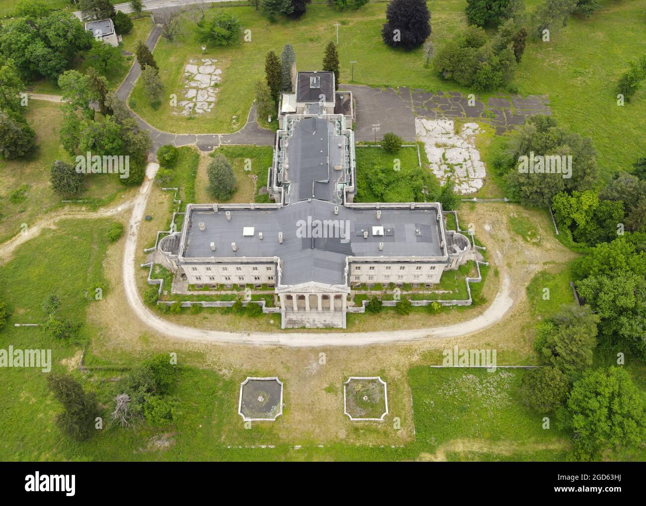 An exterior shot of Lynwood Hall. PHILADELPHIA, USA: In one image, an ...