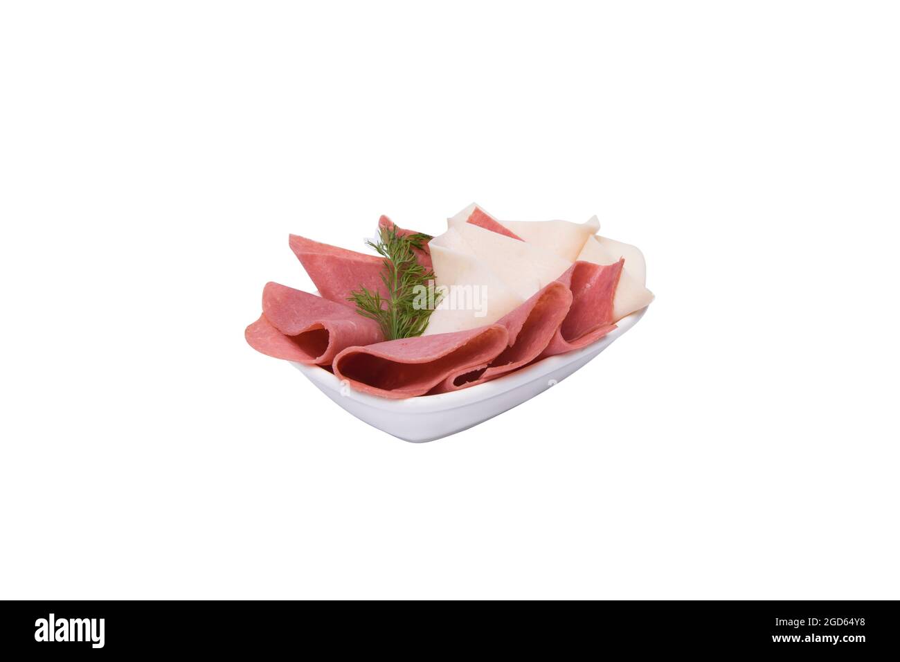 Beef ham and chicken ham / Jambon in white bowl on white background ...