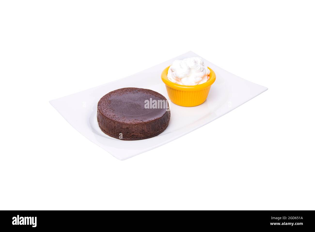 Molten chocolate cake with whipped cream Stock Photo - Alamy