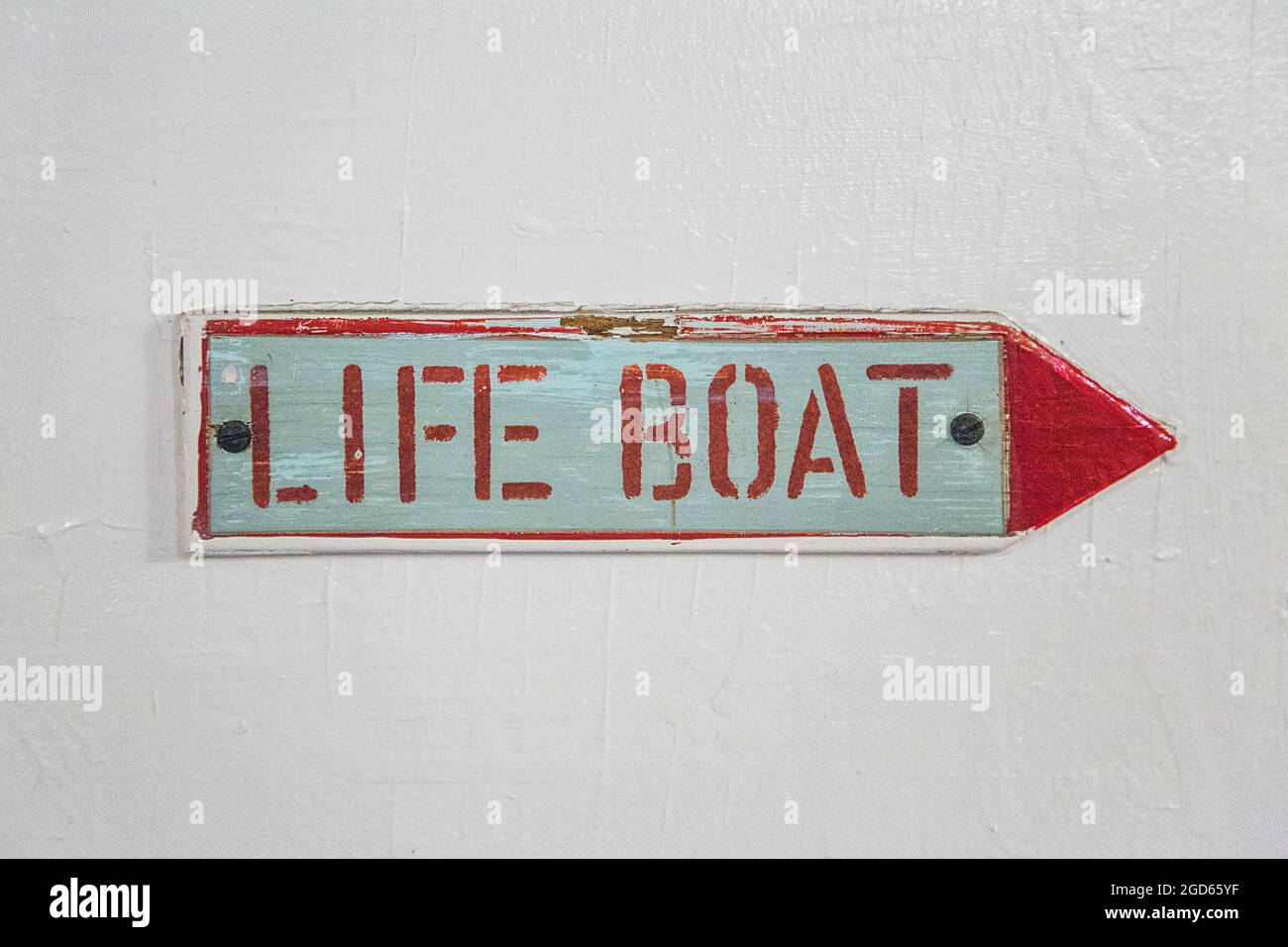 Life boat sign on the vintage ship Stock Photo - Alamy