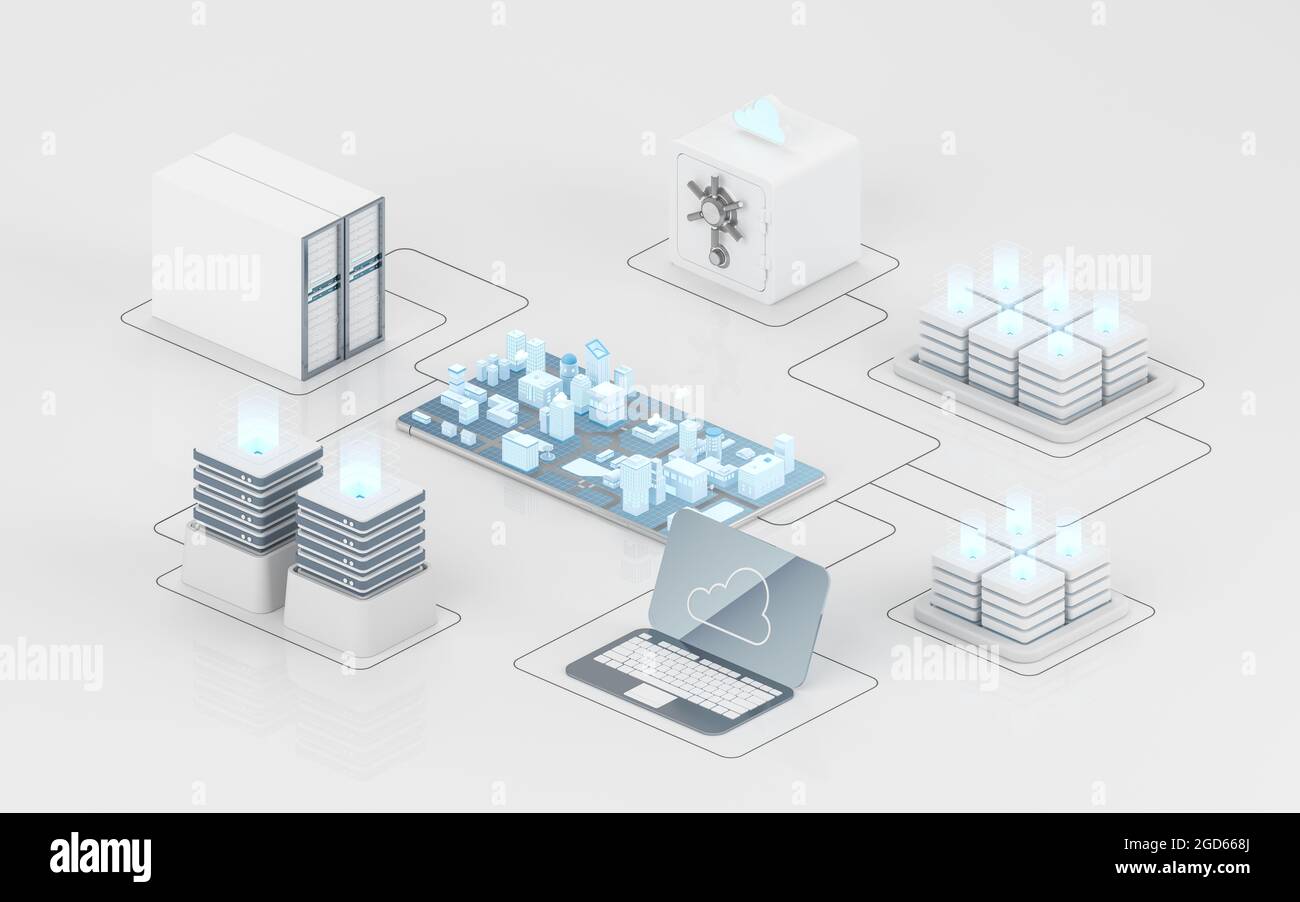 Cloud computing and information devices, 3d rendering. Computer digital ...