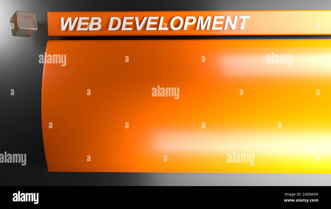 Web Development black and orange background - 3D rendering illustration ...