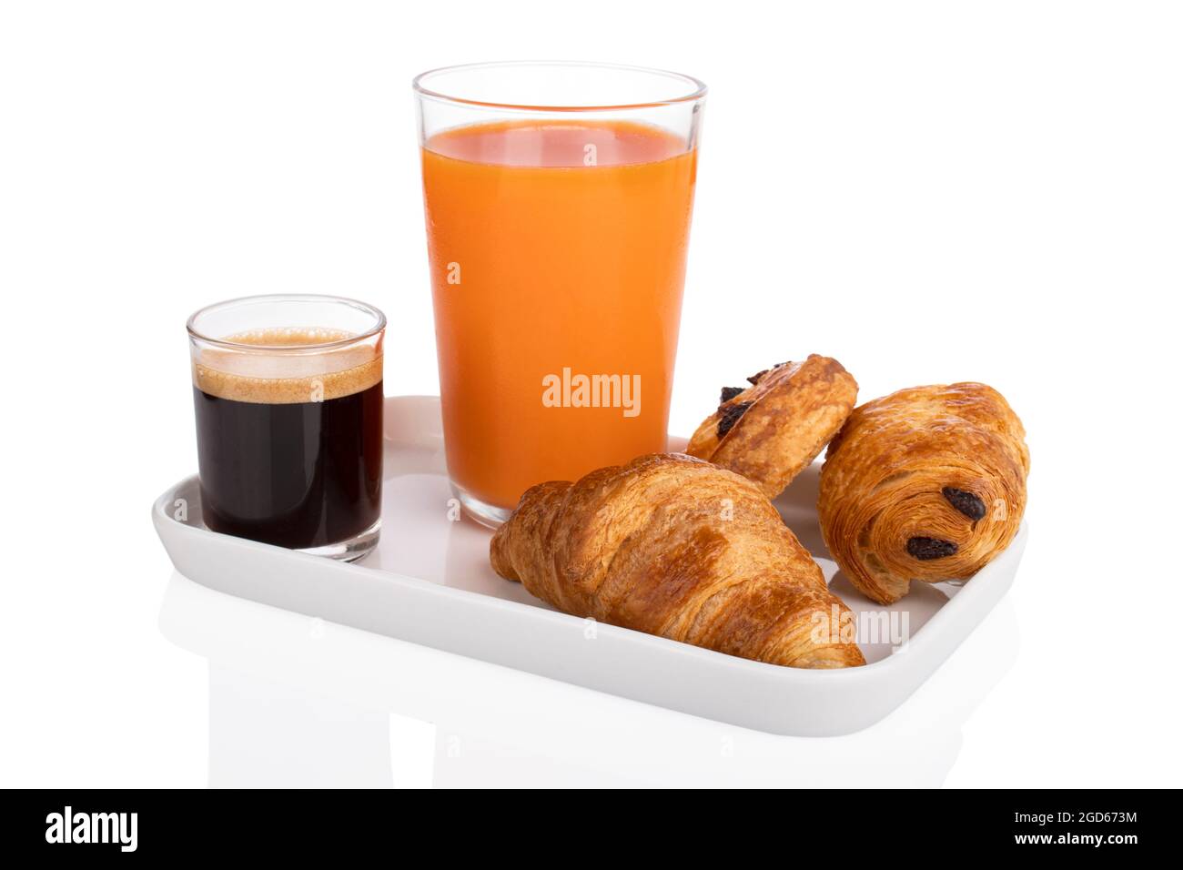 French breakfast, coffee, orange juice croissant on white background ...