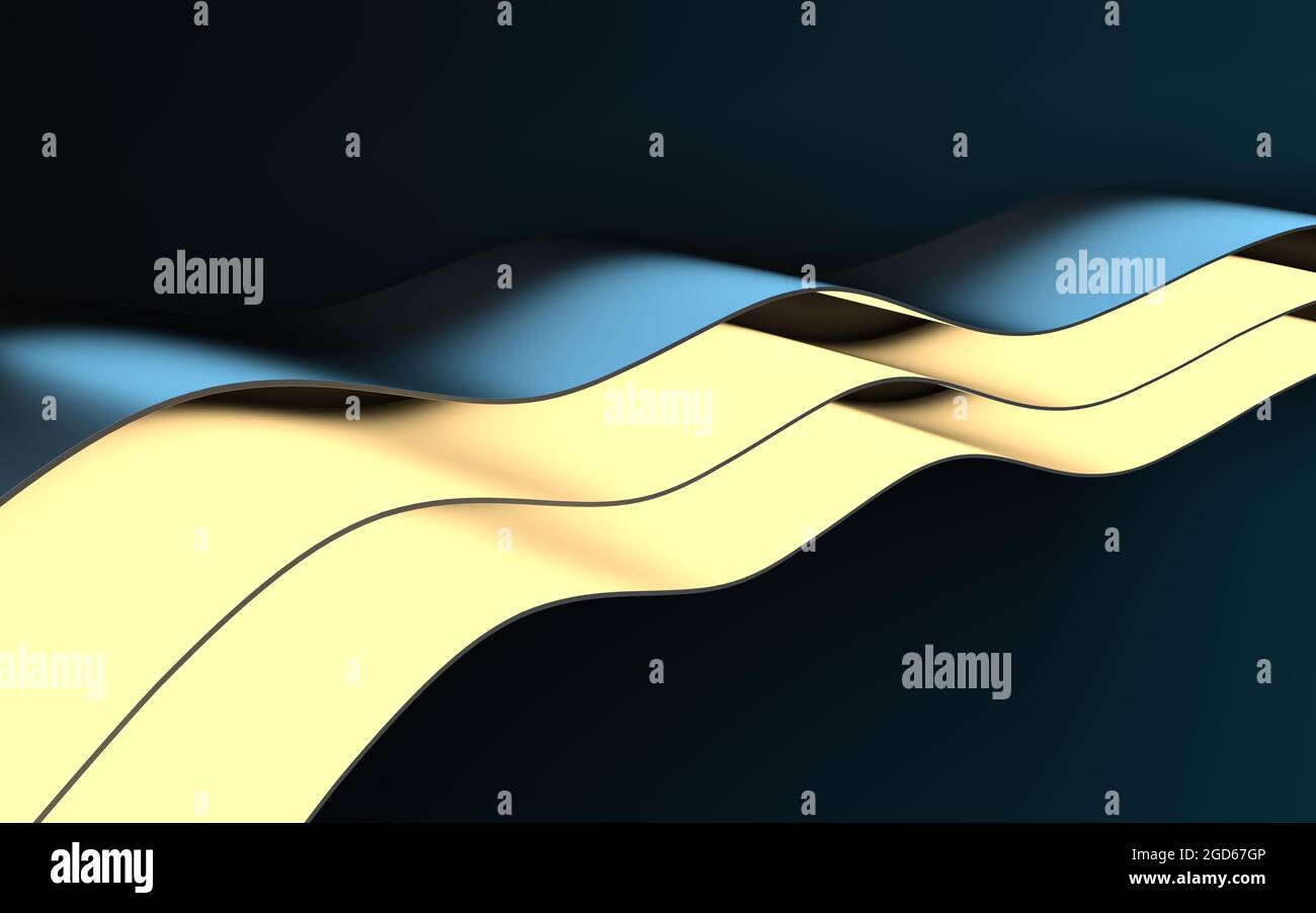Curved geometry with dark background, 3d rendering. Computer digital ...