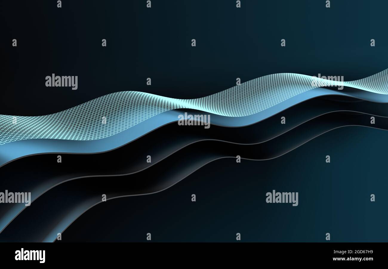 Curved geometry with dark background, 3d rendering. Computer digital ...
