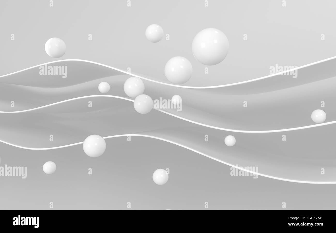 Curved white geometry with balls, 3d rendering. Computer digital ...
