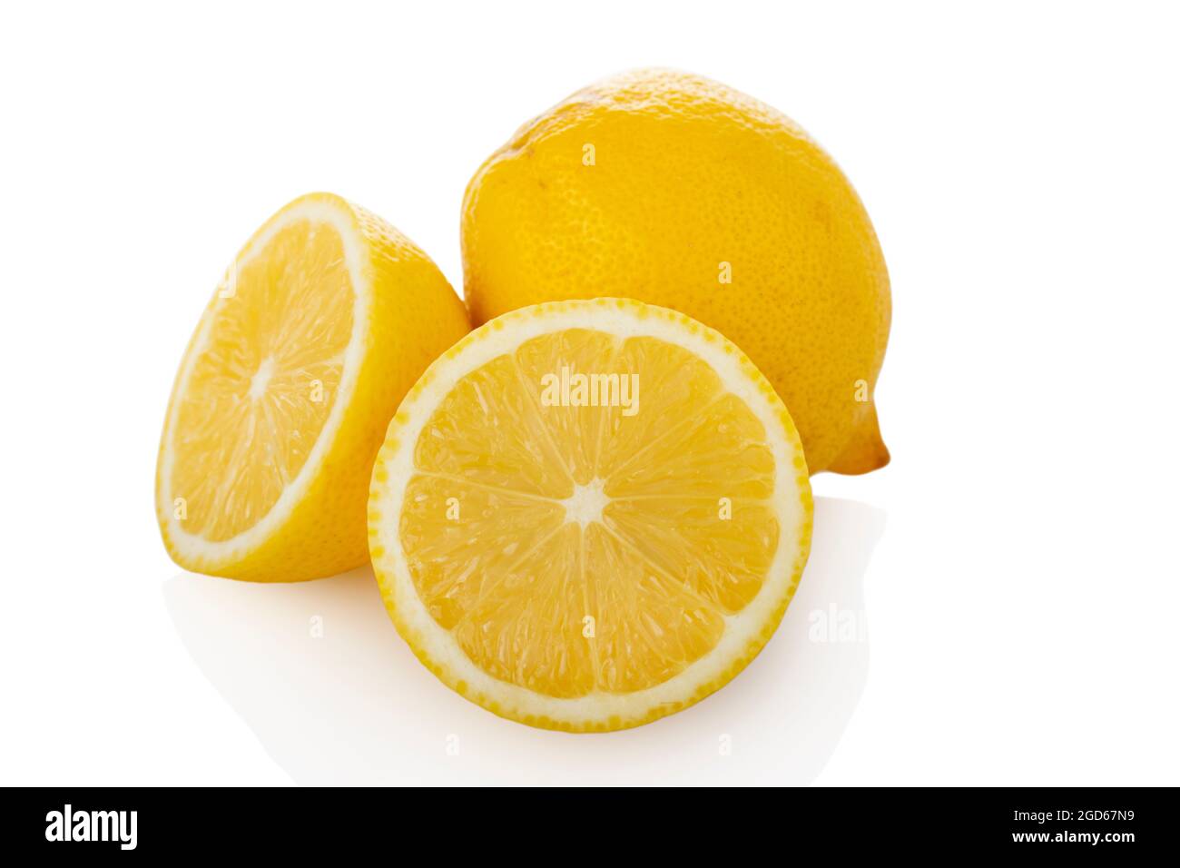 Lemon, Sliced lemon, two sliced lemon. Two half lemons facing left on a ...