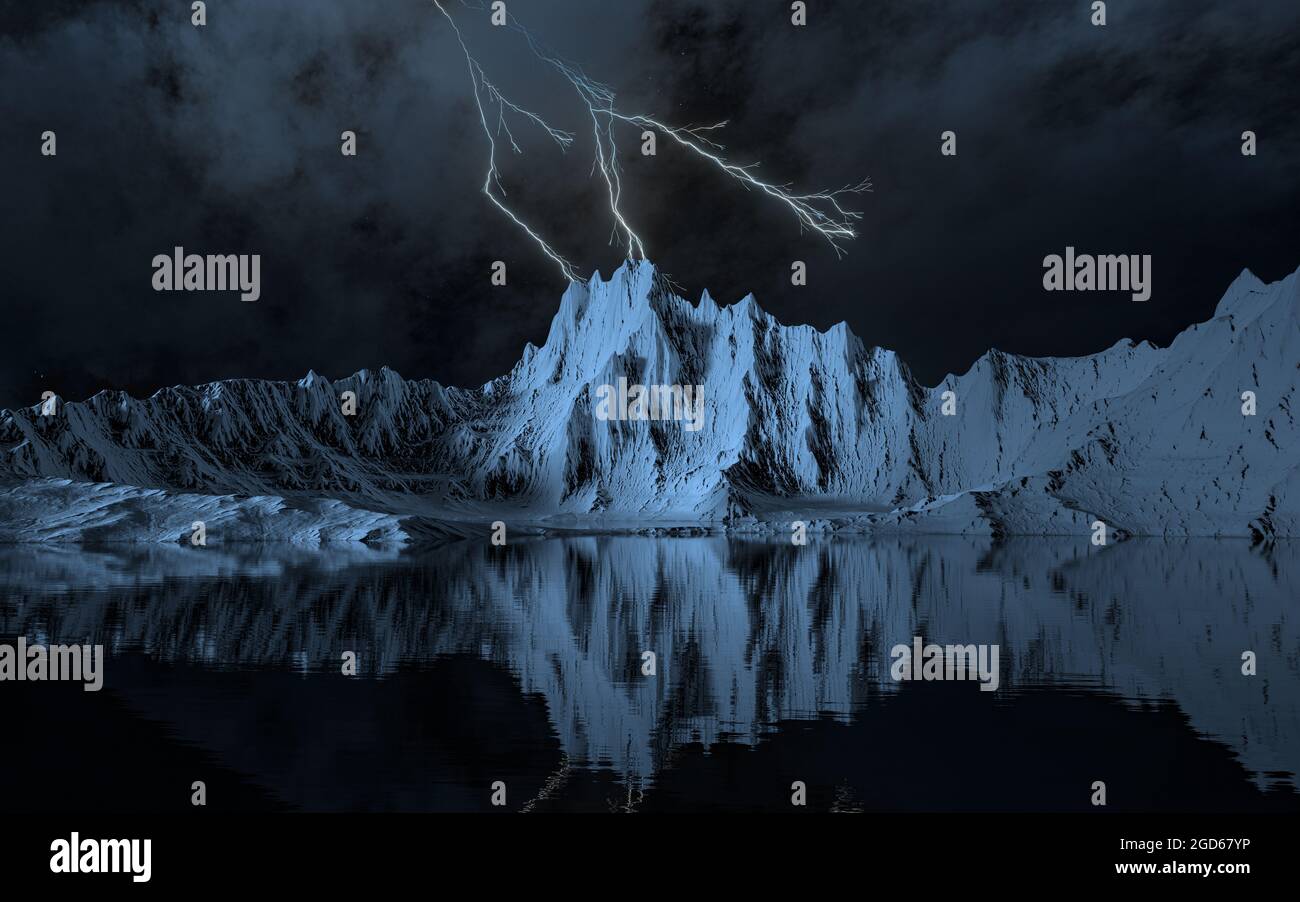 Lightning dramatic thunderstorm digital rendering hi-res stock ...
