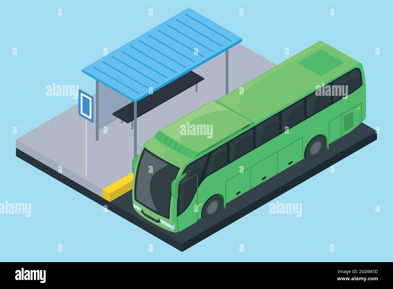 Isolated isometric 3d bus next to a bus stop Stock Vector Image & Art ...