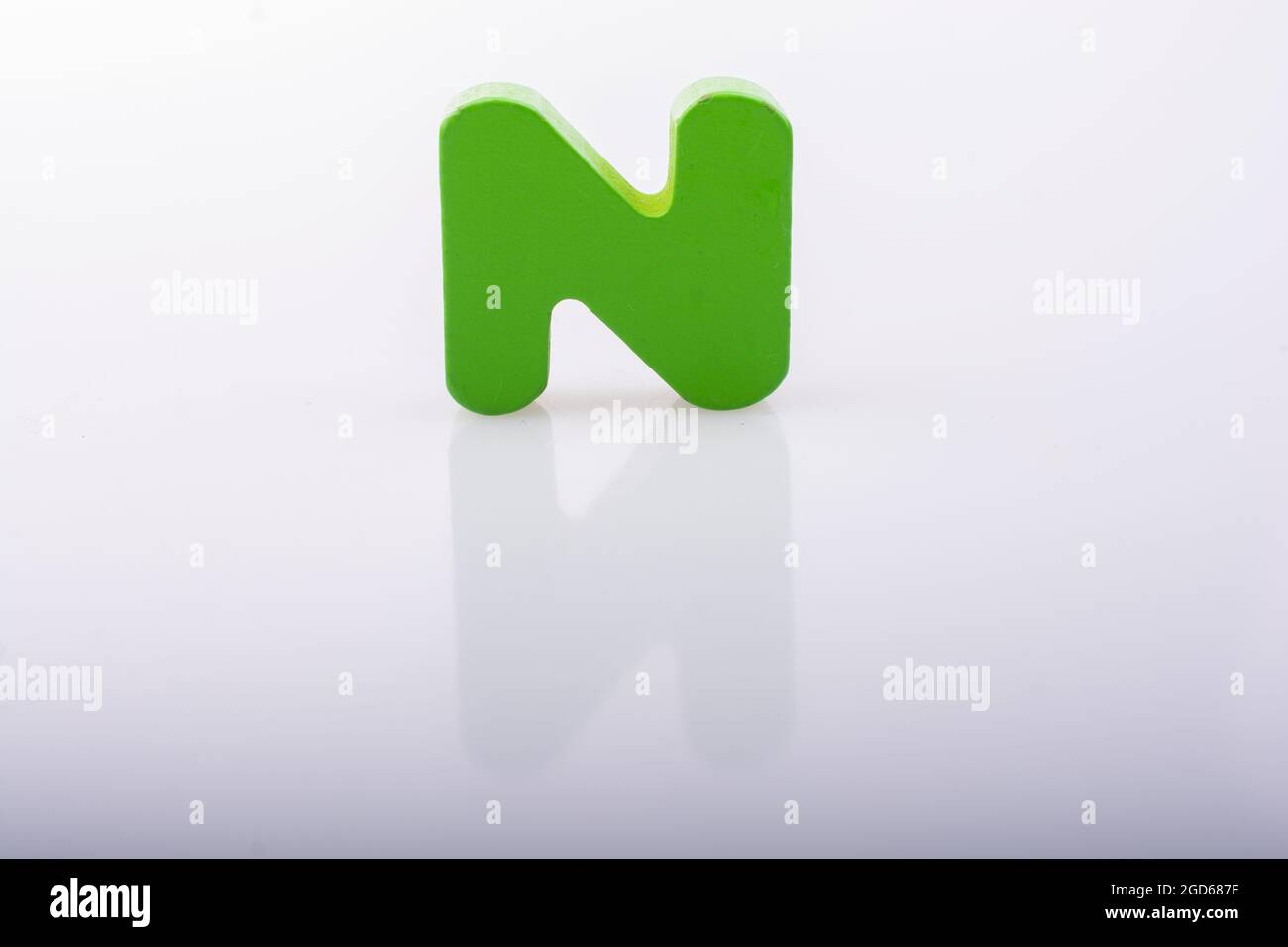Closeup shot of a green letter "N" isolated on a white background on a ...