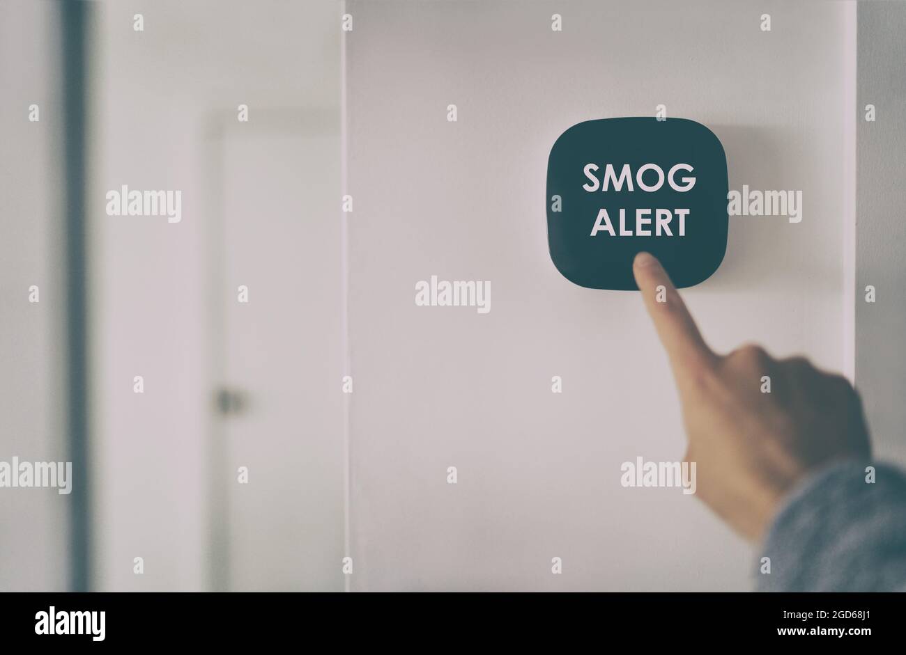 Smog warning on smart home air quality touchscreen indoor AQI screen ...