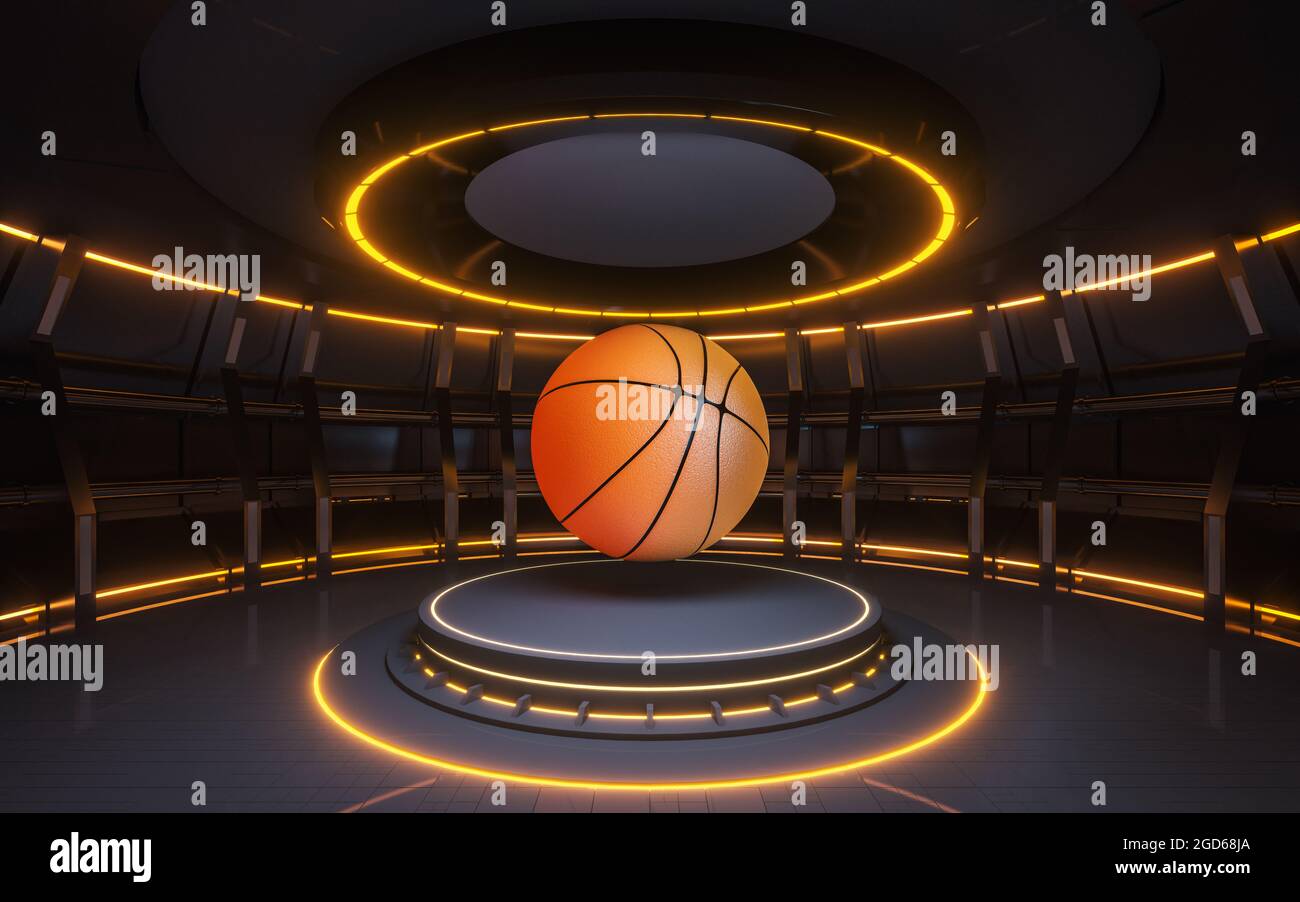 Indoor stage and basketball, 3d rendering. Computer digital drawing ...