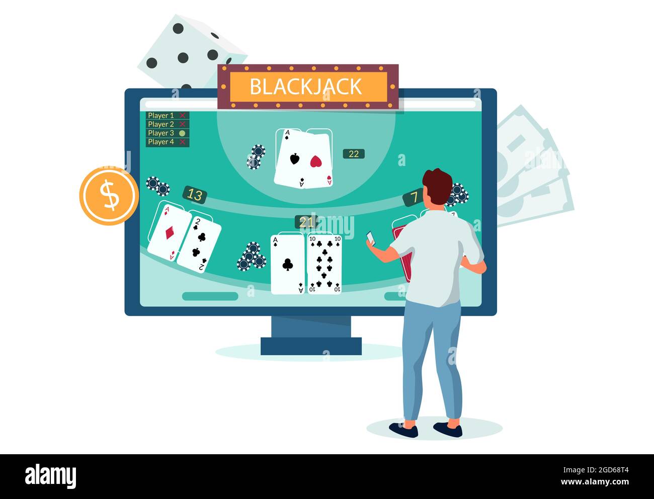 Cartoon illustration man playing cards hi-res stock photography and ...