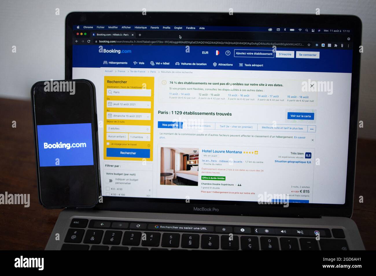 Illustration of the website of the online reservation platform Booking ...