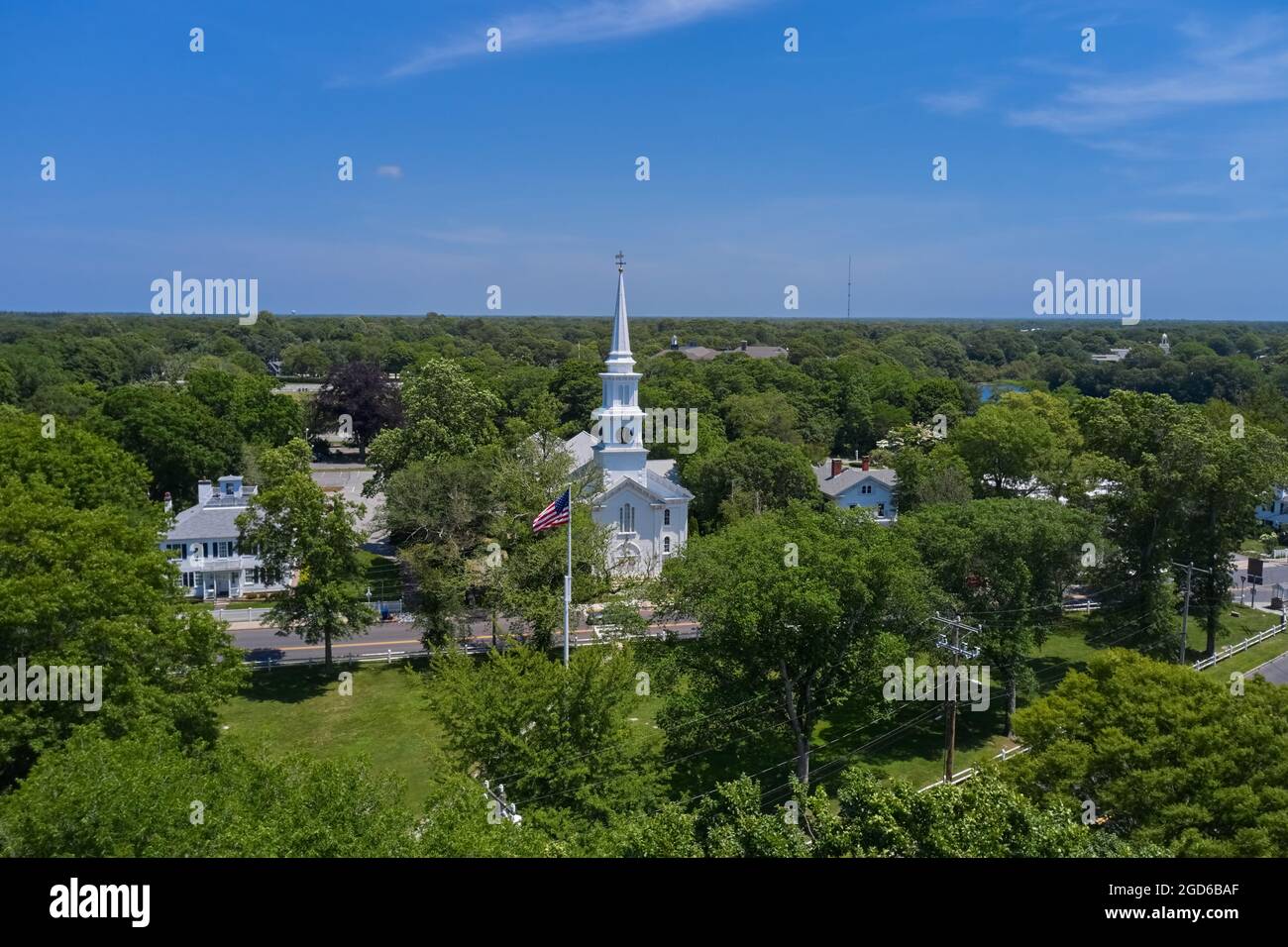 Aerial of Falmouth village park and church, Cape Cod Stock Photo - Alamy