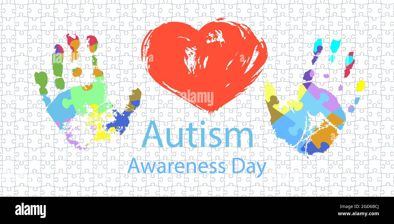 World autism awareness day. Symbolic prints of children's palms from ...