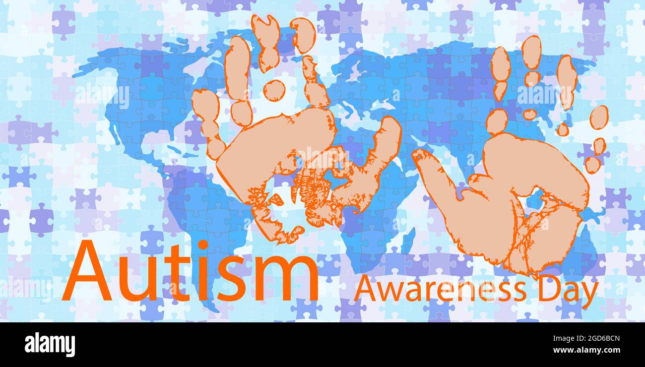 World autism awareness day. Symbolic prints of children's palms from ...