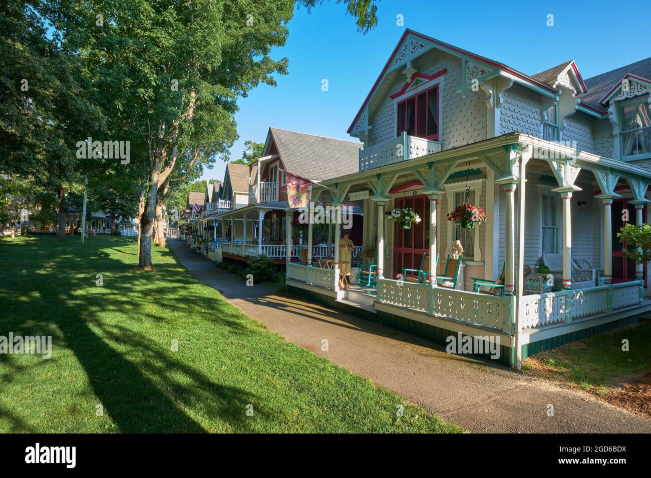 Gingerbread cottages in Oak Bluffs, Martha's Vineyard Island Stock ...