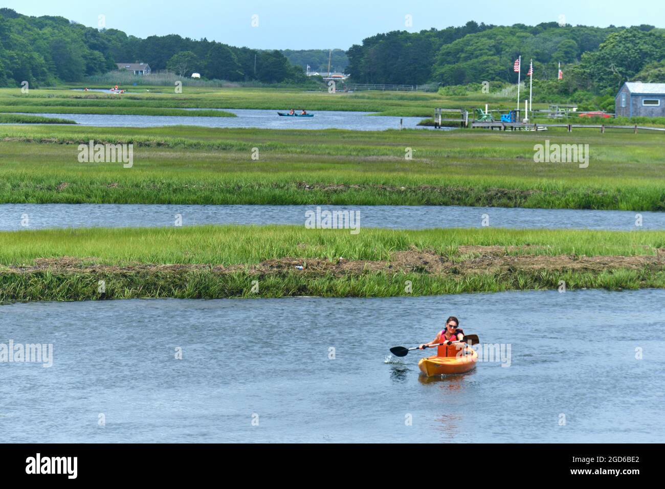 People kayaking in Swan pond river in Dennis port, Cape Cod Stock Photo ...