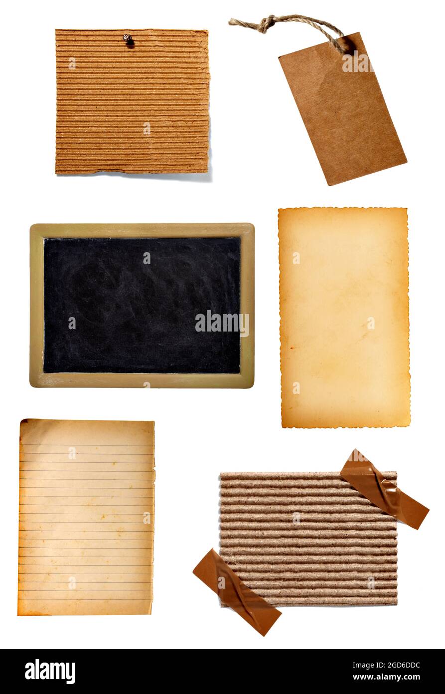 collection of various vintage note paper, tape, price label, wood sign ...