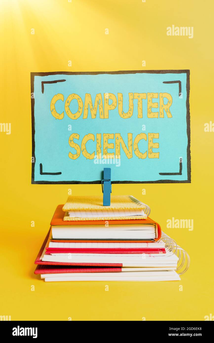 Text caption presenting Computer Science. Word Written on study of both ...