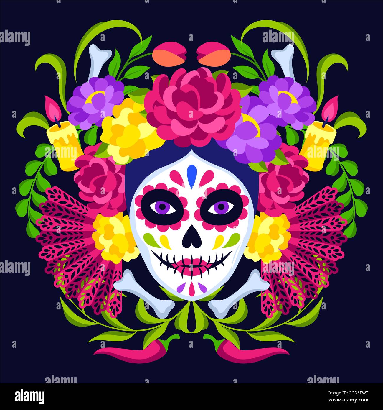 Day of the Dead greeting card. Dia de los muertos. Mexican celebration ...