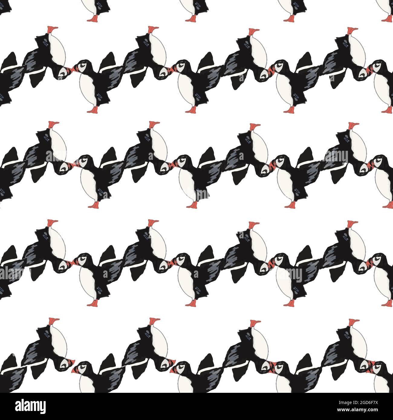 Vector white background ocean seabird, arctic birds, puffins. Seamless ...