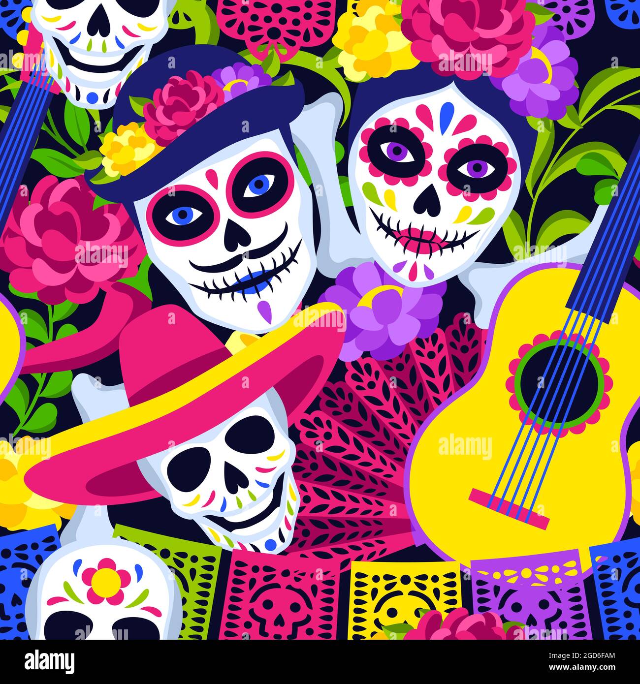 Day of the Dead seamless pattern. Dia de los muertos. Mexican ...