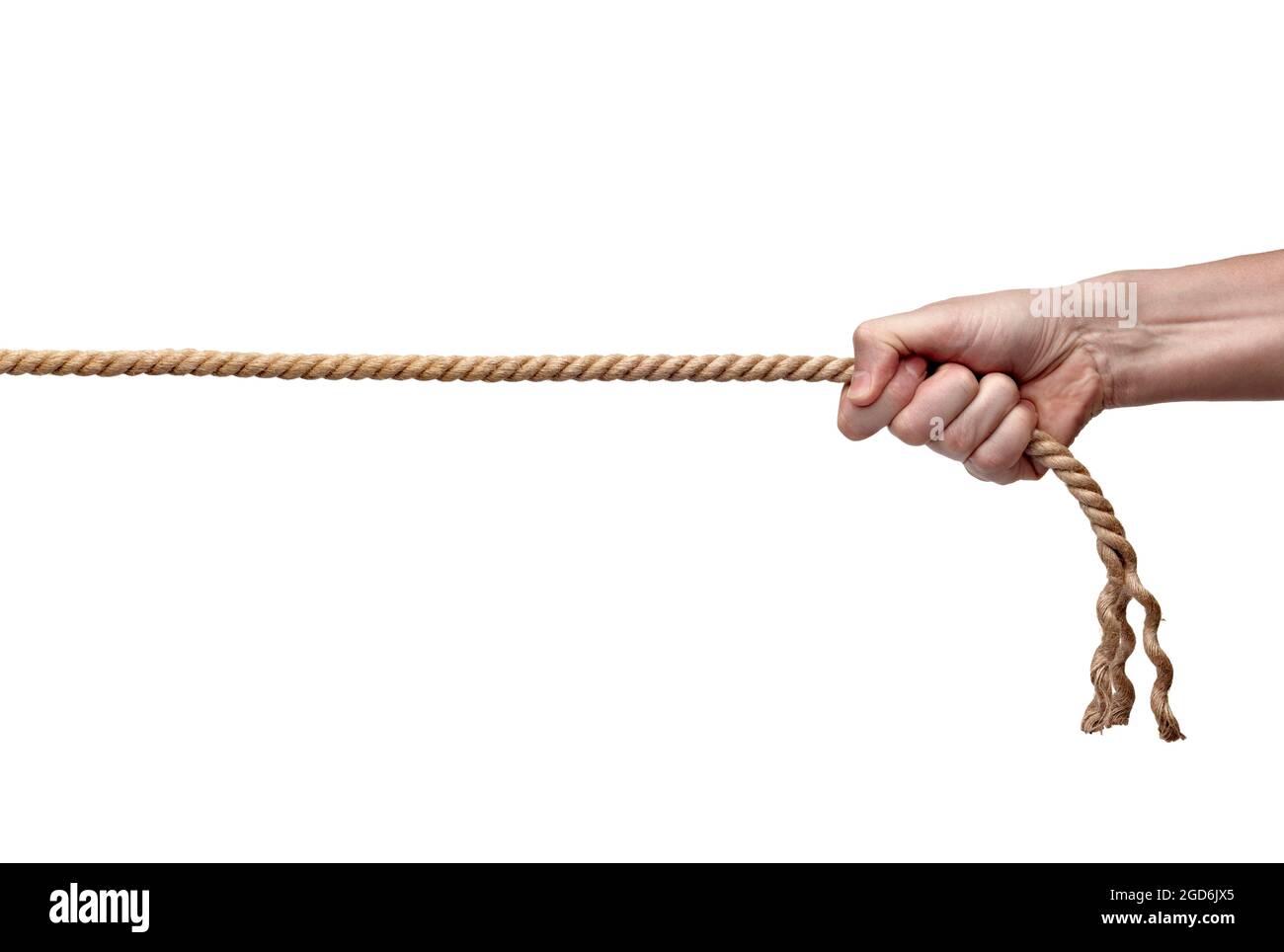 close uo pf a hand and rope on white background Stock Photo - Alamy