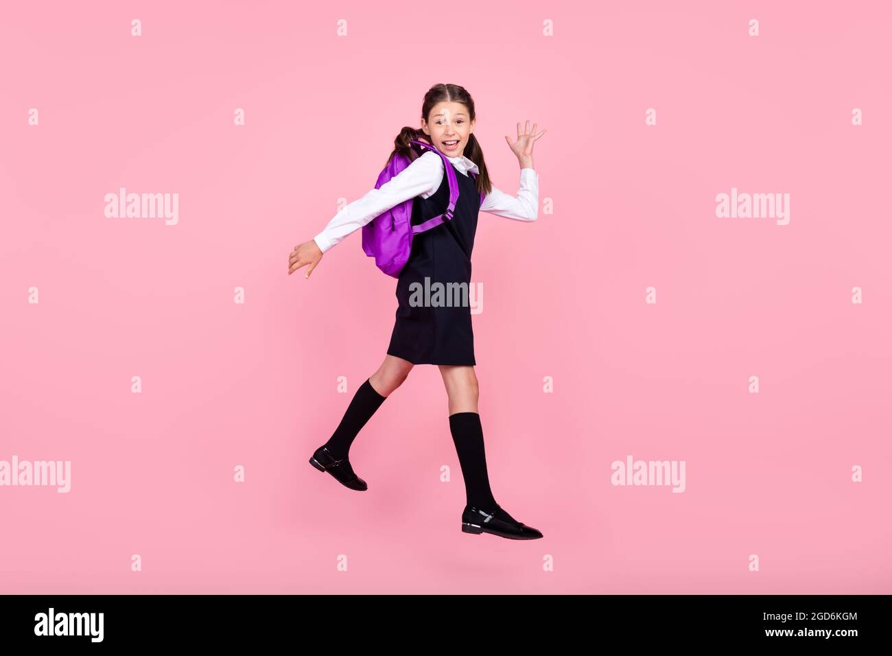 Full body profile side photo of young school girl happy positive smile ...