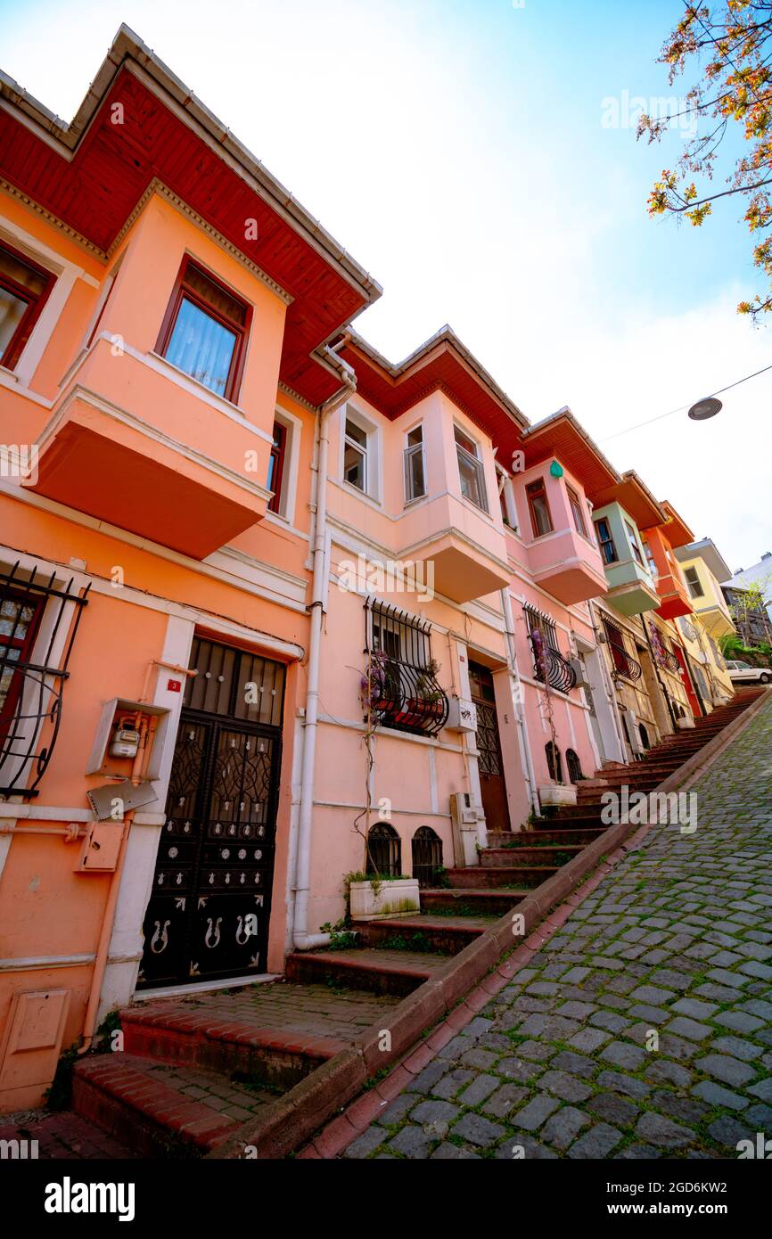 Istanbul Turkey - 4.27.2021: Famous buildings in Merdivenli Yokus ...