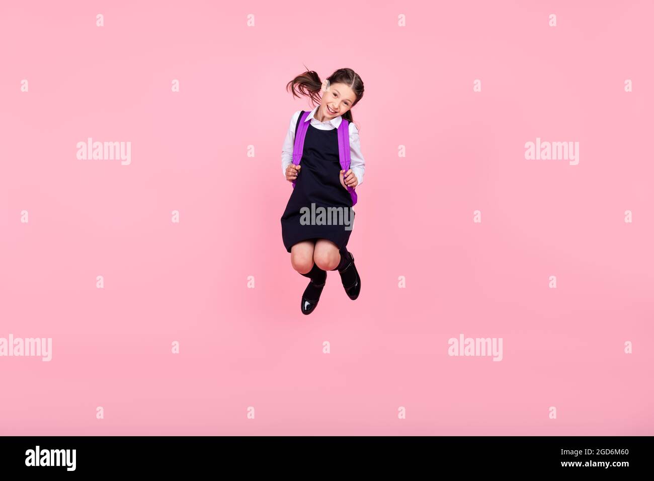 Full size photo of young school girl happy positive smile jumper ...