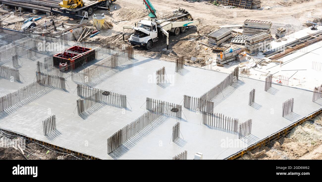 The huge metal structure on the construction site, aerial view Stock ...