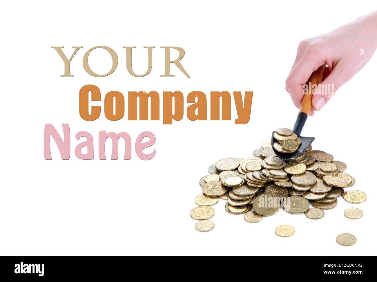 Hand holding shovel with coins isolated on white Stock Photo - Alamy