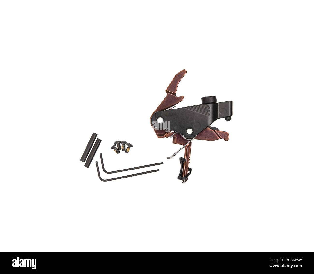 Shock trigger for gun isolate on white background. Gun trigger. Repair ...