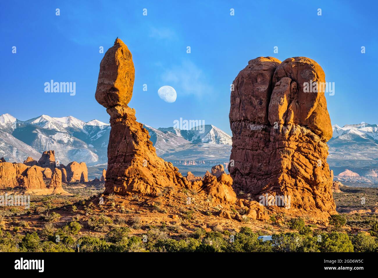 Rising Moon at Balance Rock, Arches National Park, Moab, Utah Stock ...