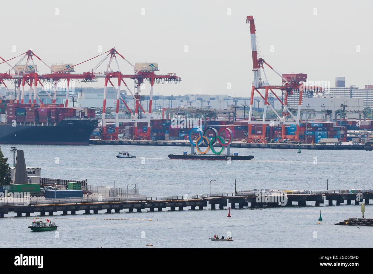 Removal of the Tokyo 2020 Olympic Rings from Odaiba Beach. (Photo by ...